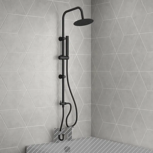 Lismore Round Matt Black Shower Riser Kit | Bathroom Mountain