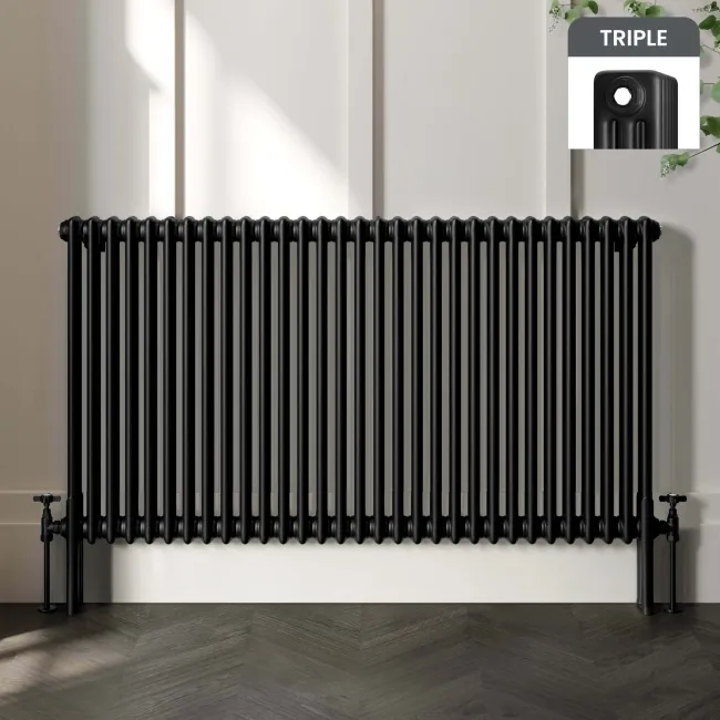 Athens Black Triple Horizontal Radiators | 750x1415mm