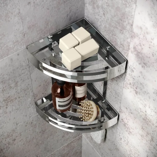 Ivy Chrome Double Corner Shower Basket | Bathroom Mountain