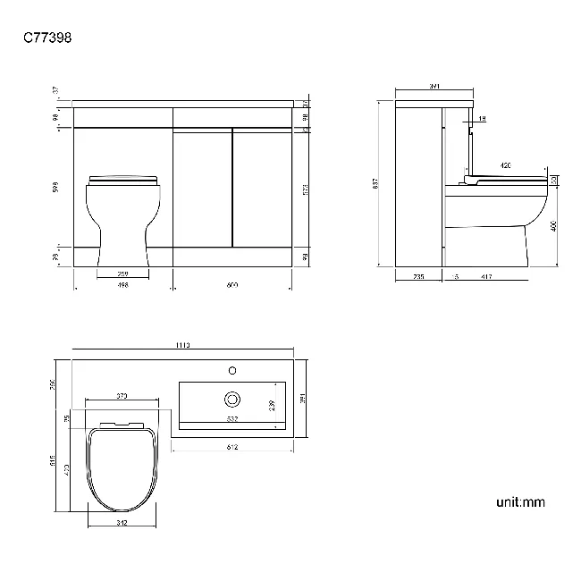 Trent Combination Vanity Basin and Seattle Toilet Stone Grey
