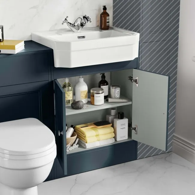 Monaco Inky Blue Vanity Traditional Basin and Seattle Toilet