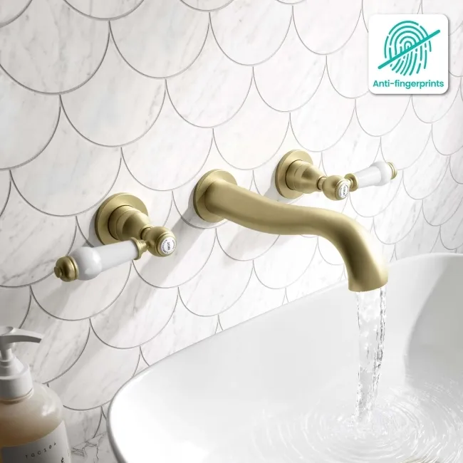 Beauly Traditional Wall Mounted Basin Mixer Tap | Brushed Brass ...