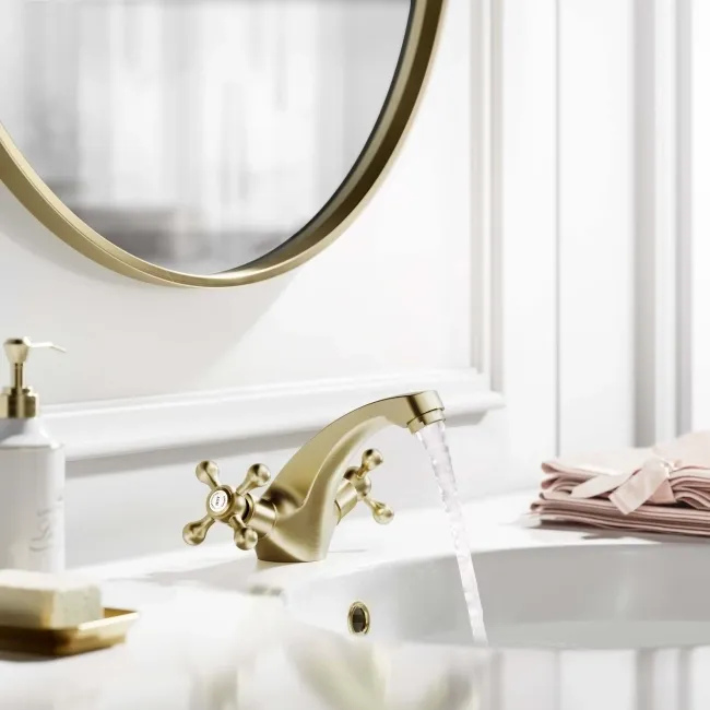 Bray Traditional Basin Mixer Tap | Brushed Brass | Bathroom Mountain