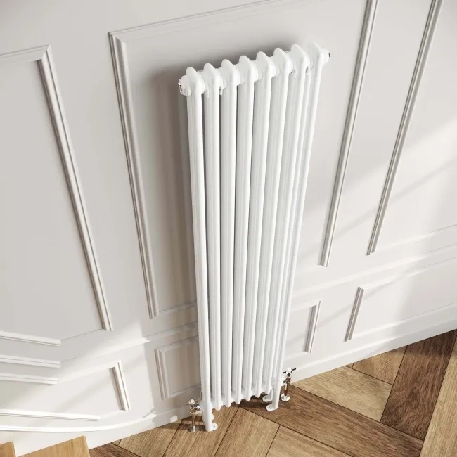 Athens White Double Column Vertical Traditional Radiator
