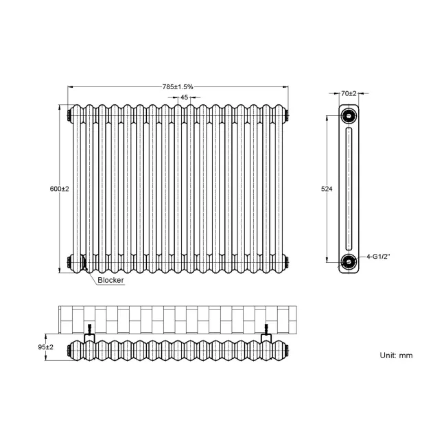 Athens Double Column Modern Horizontal Radiators | 600x785mm