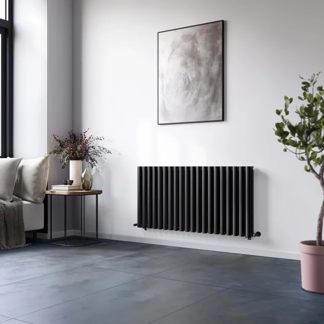 Marbella Matt Black Double Oval Panel Radiator | 600x1200mm