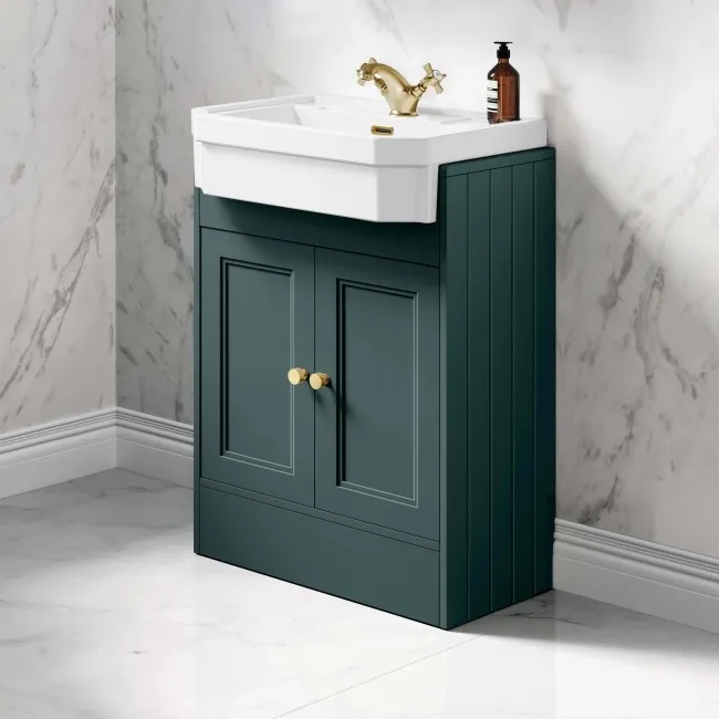 Monaco Midnight Green Traditional Basin Vanity 600mm - Gold Accents