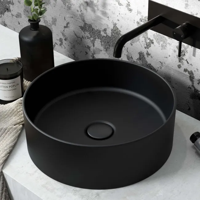 Louisiana Matt Black Round Counter Top Basin 355mm | Bathroom Mountain
