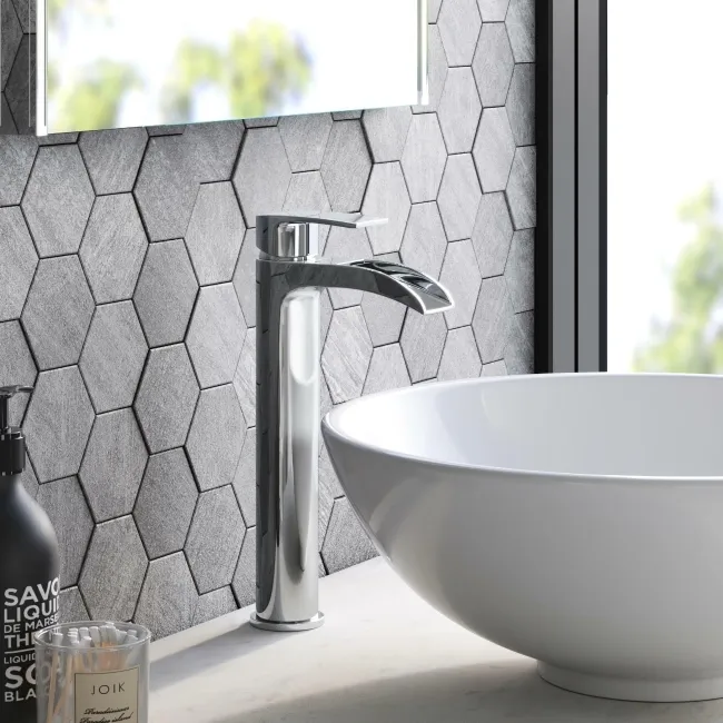 Eden Chrome Waterfall High Rise Basin Mixer Tap | Bathroom Mountain
