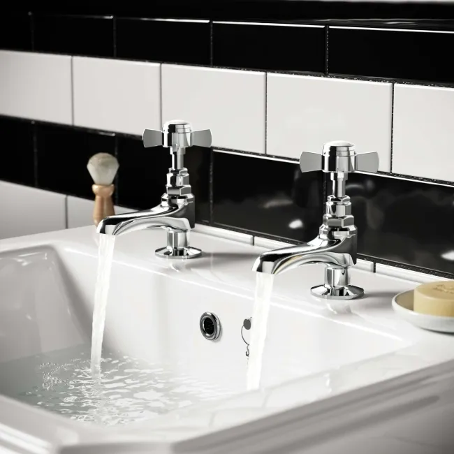 Nairn Traditional Hot & Cold Basin Taps | Chrome | Bathroom Mountain