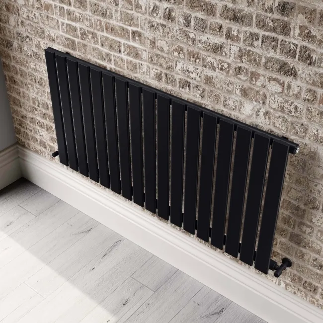 Faro Matt Black Single Flat Panel Horizontal Radiator Modern