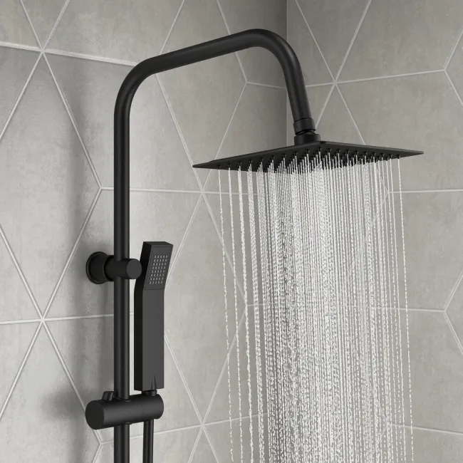 Lismore Square Matt Black Shower Riser Kit | Bathroom Mountain