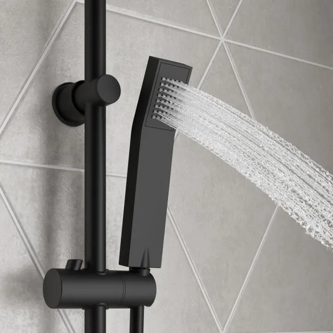 Lismore Square Matt Black Shower Riser Kit | Bathroom Mountain