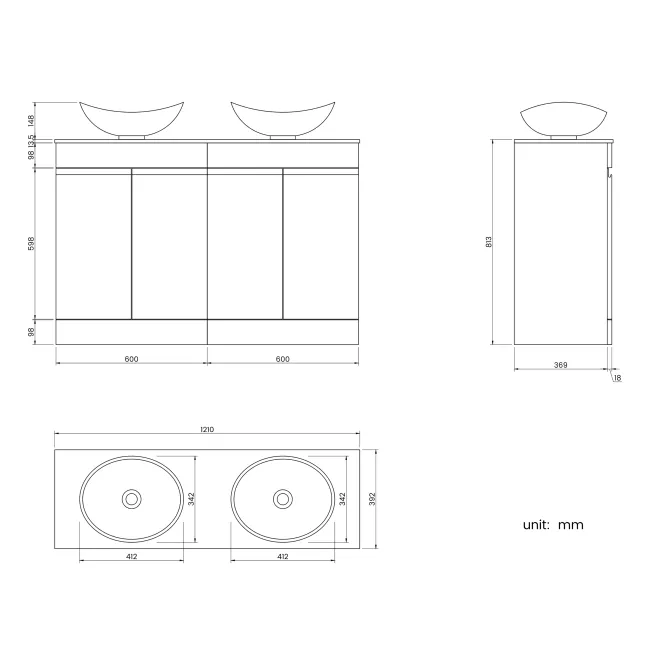 Trent Gloss White Double Vanity with Marble Top & Oval Basin