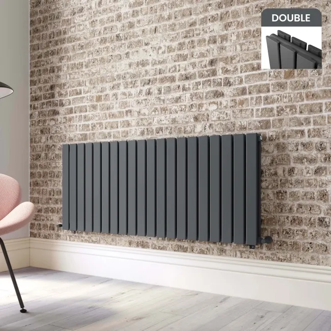 Faro Anthracite Modern Double Flat Panel Horizontal Radiator