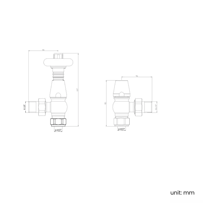 Brushed Nickel Angled Manual Radiator Valves | 15mm | Pair