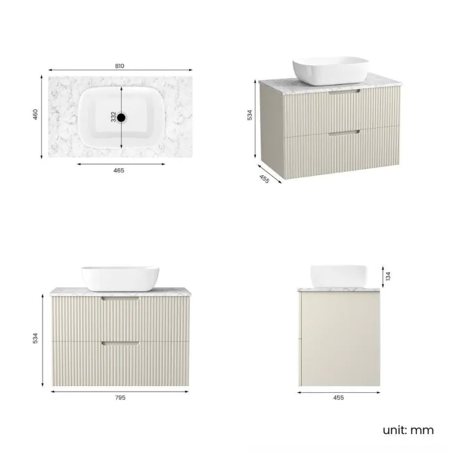 Crete Linen White Wall Hung Vanity with Marble & Curved Basin | 800mm