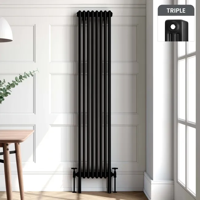 Athens Triple Column Vertical Radiator Matt Black