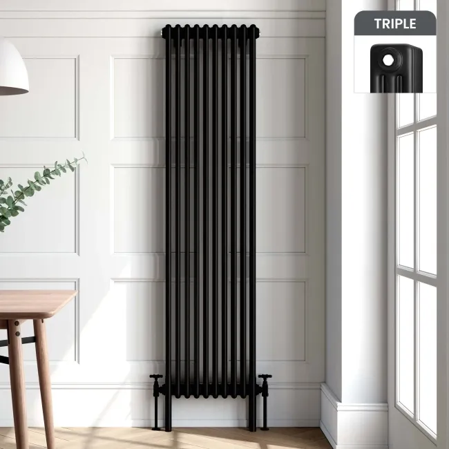 Athens Black Triple Column Vertical Traditional Radiator