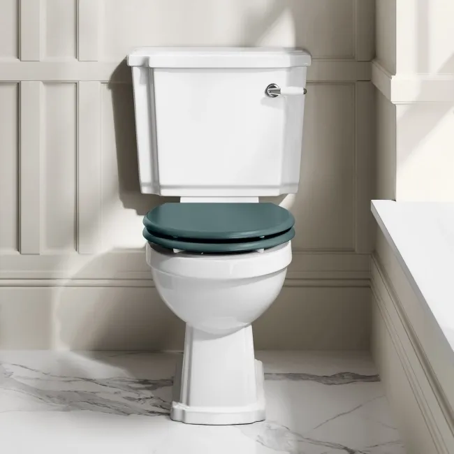 Hudson Traditional Toilet With Midnight Green Seat & Pedestal Basin Set ...
