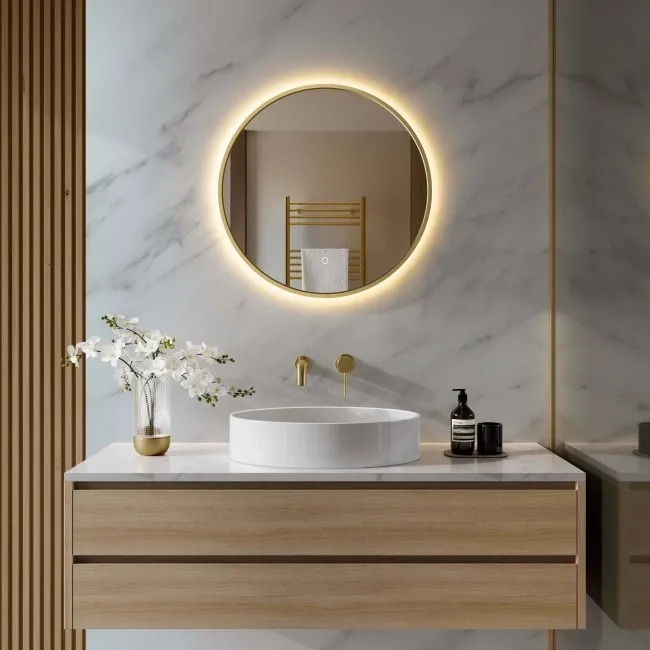 Delilah Brushed Brass Round Backlit LED Mirror | 600mm