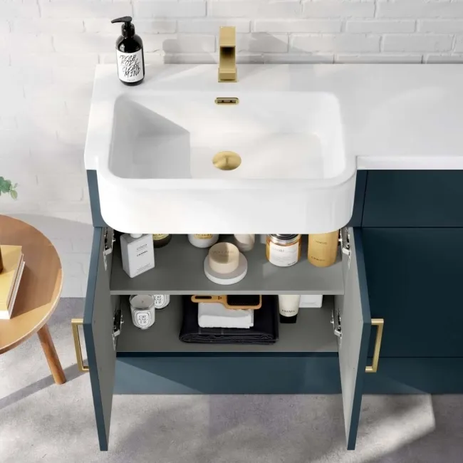 Harper Navy Blue Vanity & Tucson Toilet Left | 1200mm | Brass