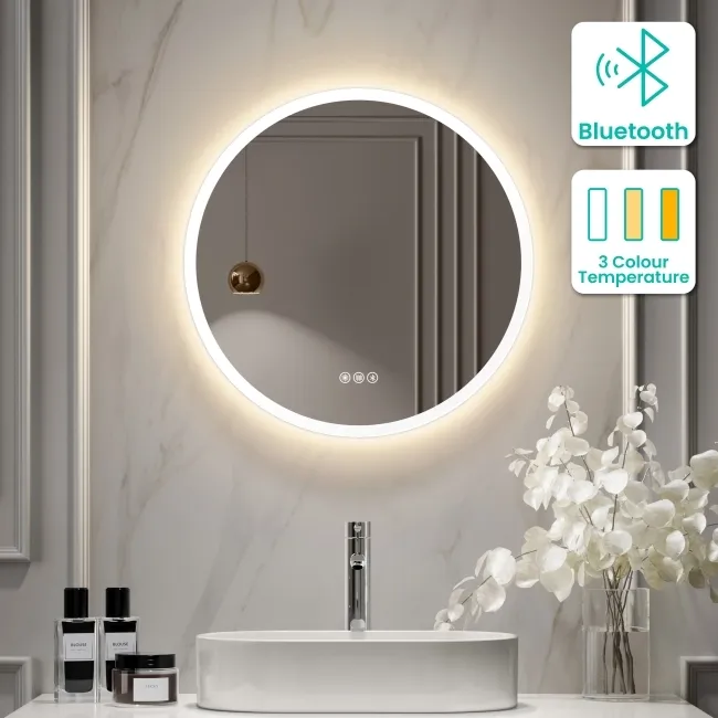 Grace Round LED Mirror with Bluetooth Speaker | 600mm