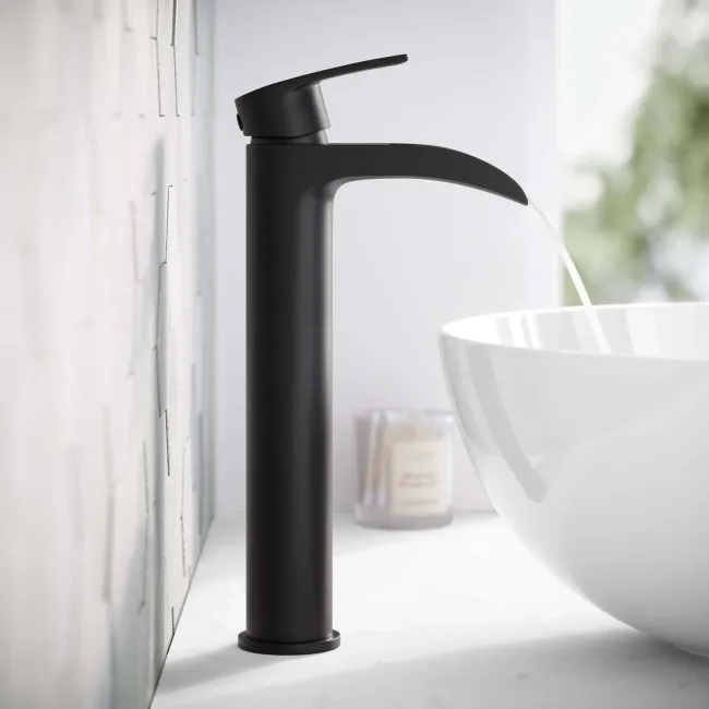 Eden Matt Black Waterfall High Rise Basin Mixer Tap