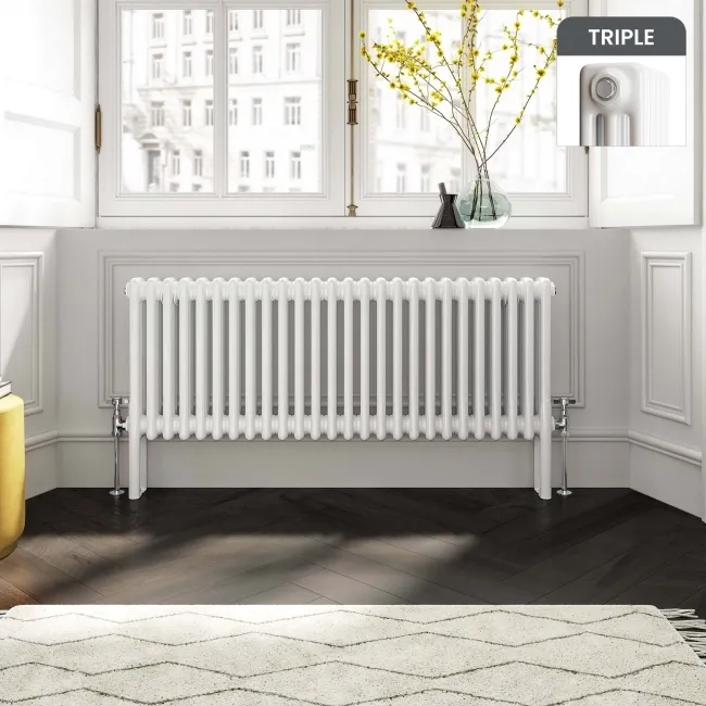 Athens Triple Column Horizontal Traditional Radiator | White