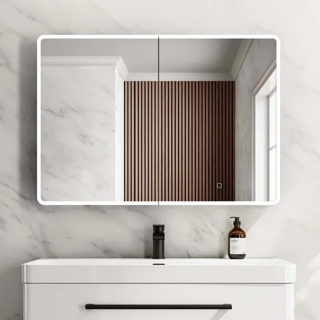 Aurora Matt Black LED Mirror Cabinet | 700x1000mm