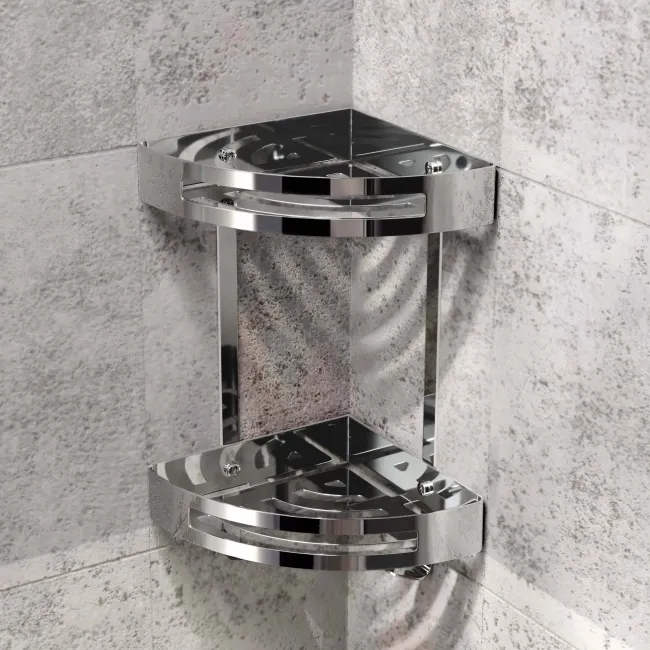 Ivy Chrome Double Corner Shower Basket | Bathroom Mountain