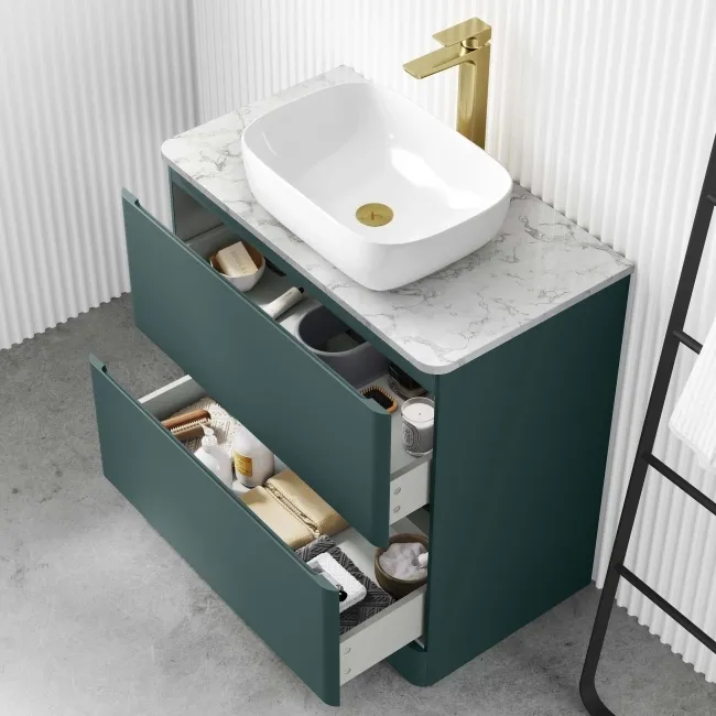 Corsica Green Vanity With Marble & Curved Basin | 800mm | Bathroom Mountain