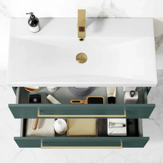 Elba Green Basin Vanity | 800mm | Brass Accents | Bathroom Mountain