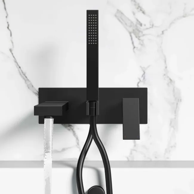 Tamar Wall Mounted Bath Mixer Tap with Handheld Shower | Matt Black ...