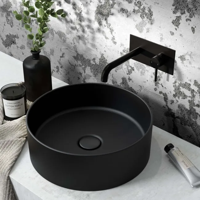 Louisiana Matt Black Round Counter Top Basin 355mm | Bathroom Mountain