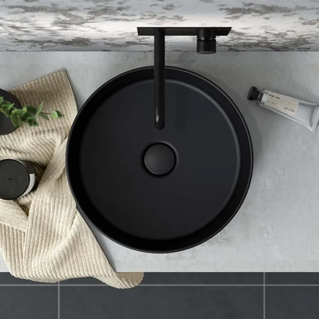 Louisiana Matt Black Round Counter Top Basin 355mm | Bathroom Mountain