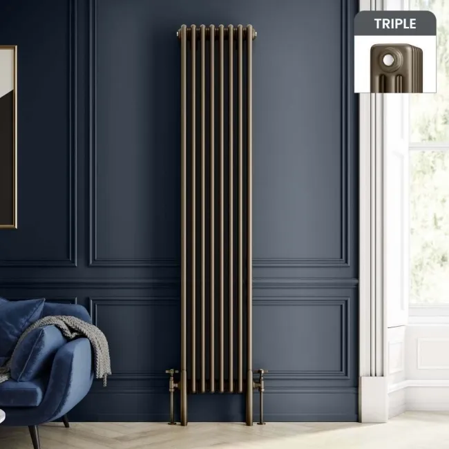 Athens Antique Triple Column Vertical Radiator | 1800x380mm