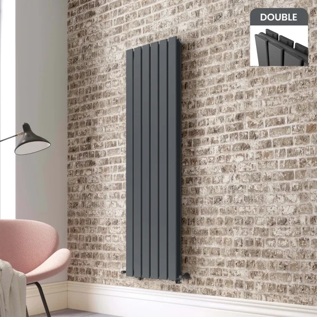 Faro Anthracite Double Flat Panel Vertical Modern Radiator