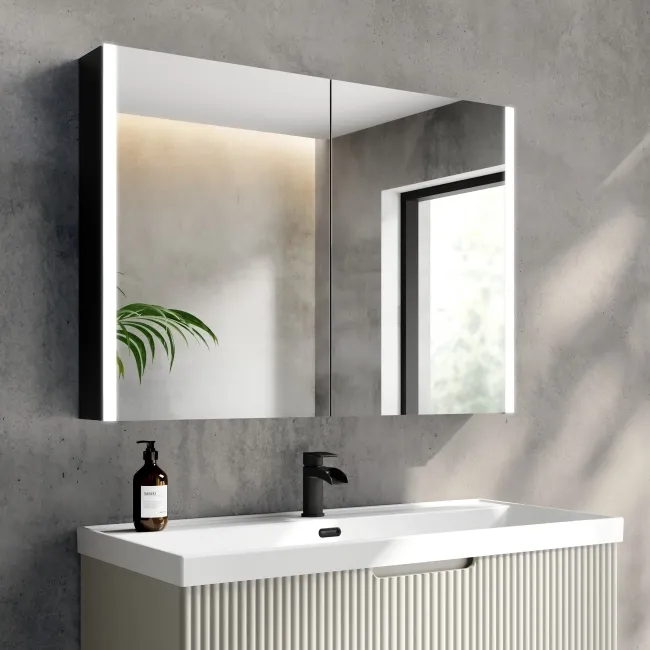 Selma Illuminated LED Mirror Cabinet | Battery Operated | Matt Black ...