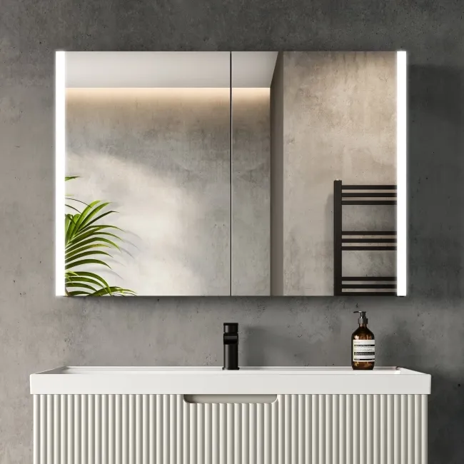 Selma Illuminated LED Mirror Cabinet | Battery Operated | Matt Black ...