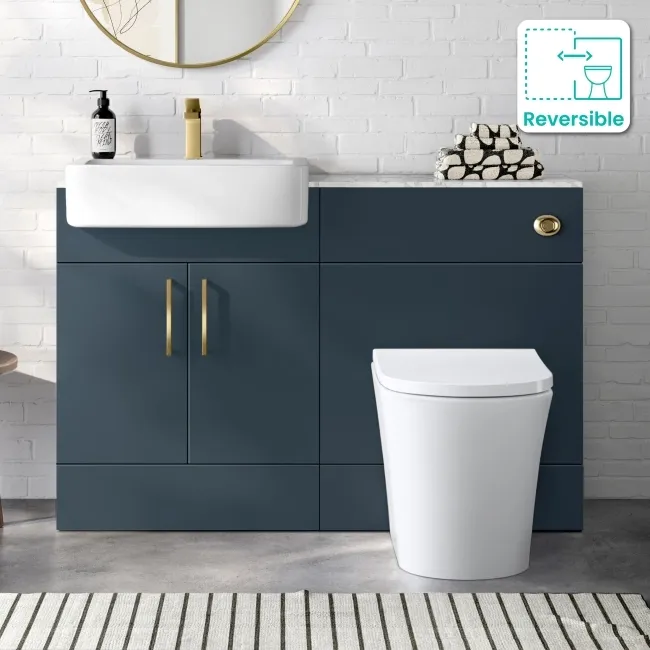 Harper Navy Blue Vanity Basin Marble & Tucson Toilet | 1200mm | Brass