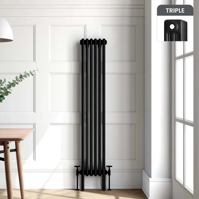 Athens Black Triple Column Vertical Radiators | 1500x290mm
