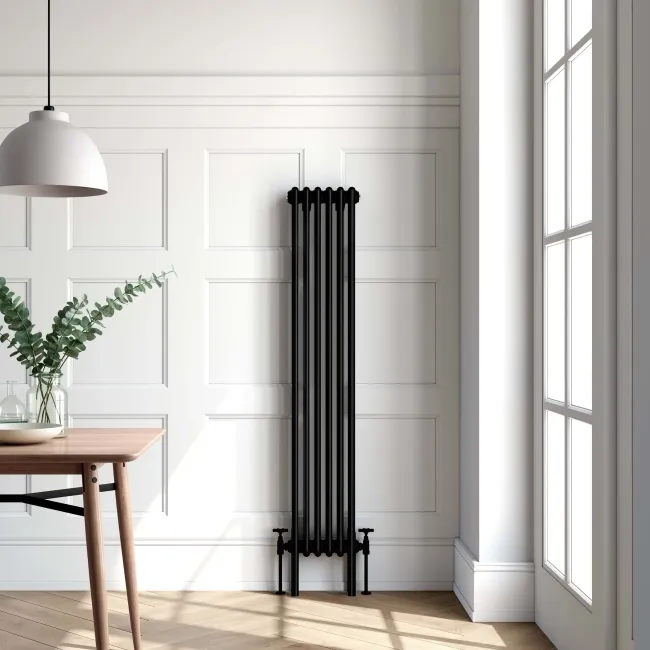 Athens Black Triple Column Vertical Radiators | 1500x290mm