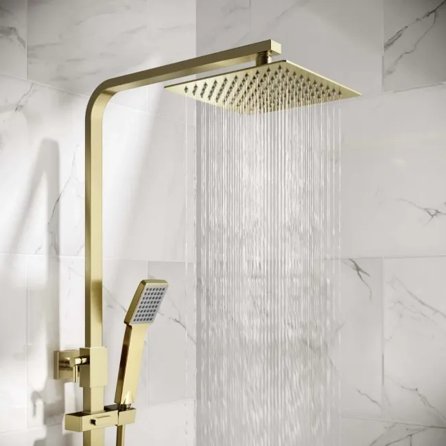 Galway Square Brushed Brass Thermostatic Bath Filler Shower Set