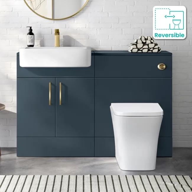 Harper Navy Blue Vanity & Houston Toilet | 1200mm | Brass