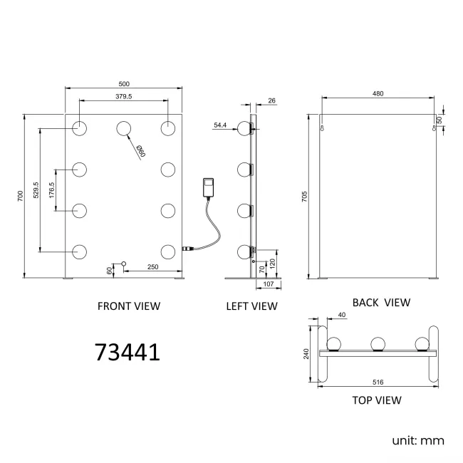 Alina Hollywood Mirror | 700x500mm