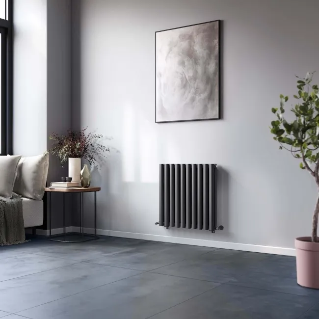 Marbella Anthracite Double Oval Panel Radiator | 600x600mm