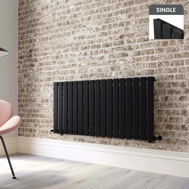 Faro Matt Black Single Flat Panel Horizontal Radiator Modern