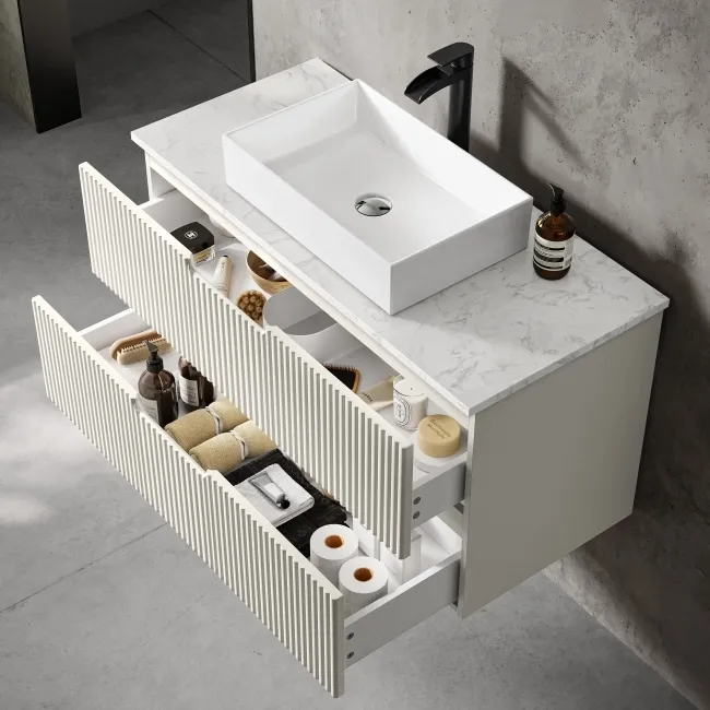 Crete Linen White Vanity Marble Top & Cody Basin | 1000mm