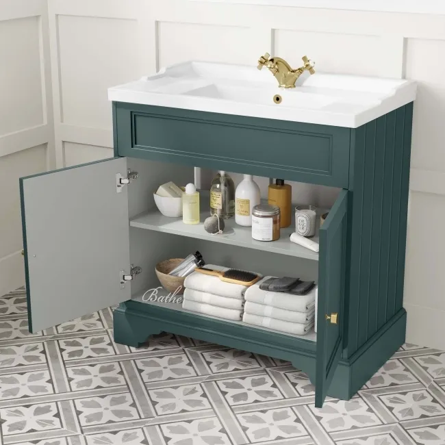 Lucia Midnight Green Basin Vanity 830mm - Gold Accents